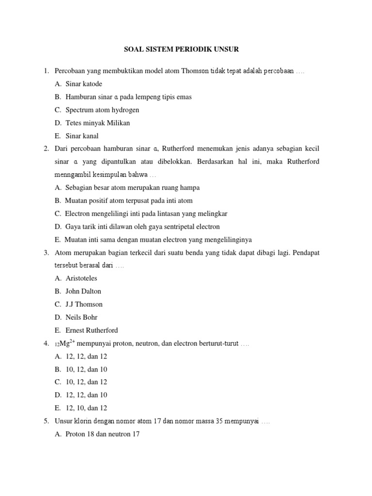 Soal dan Pembahasan Sistem Periodik Unsur | PDF