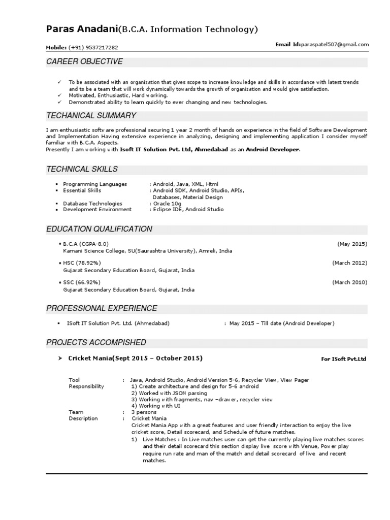Yogesh Resume | Android (Operating System) | Eclipse (Software)