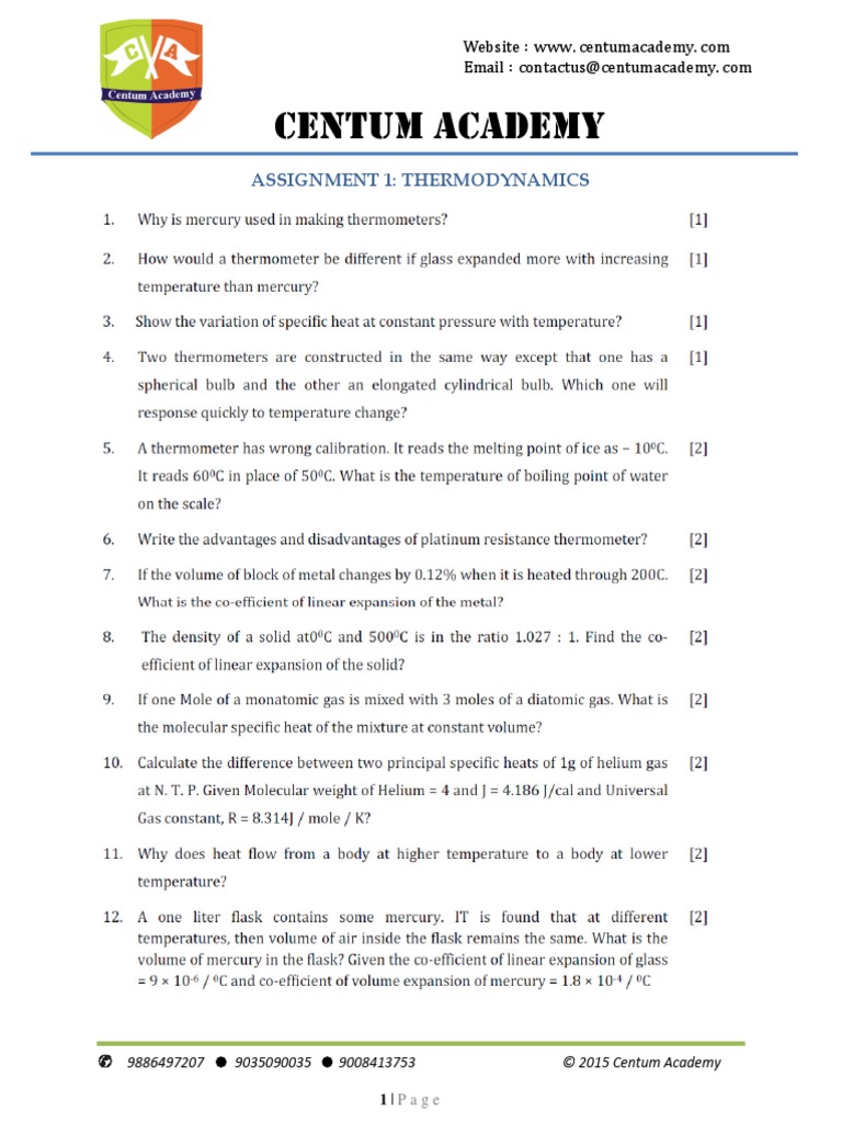 Thermodynamics - Assignment NCERT Level | PDF