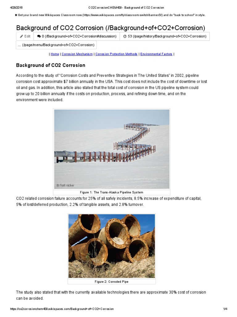 Article CO2CorrosionCHEM409 - Background of CO2 Corrosion | Corrosion ...