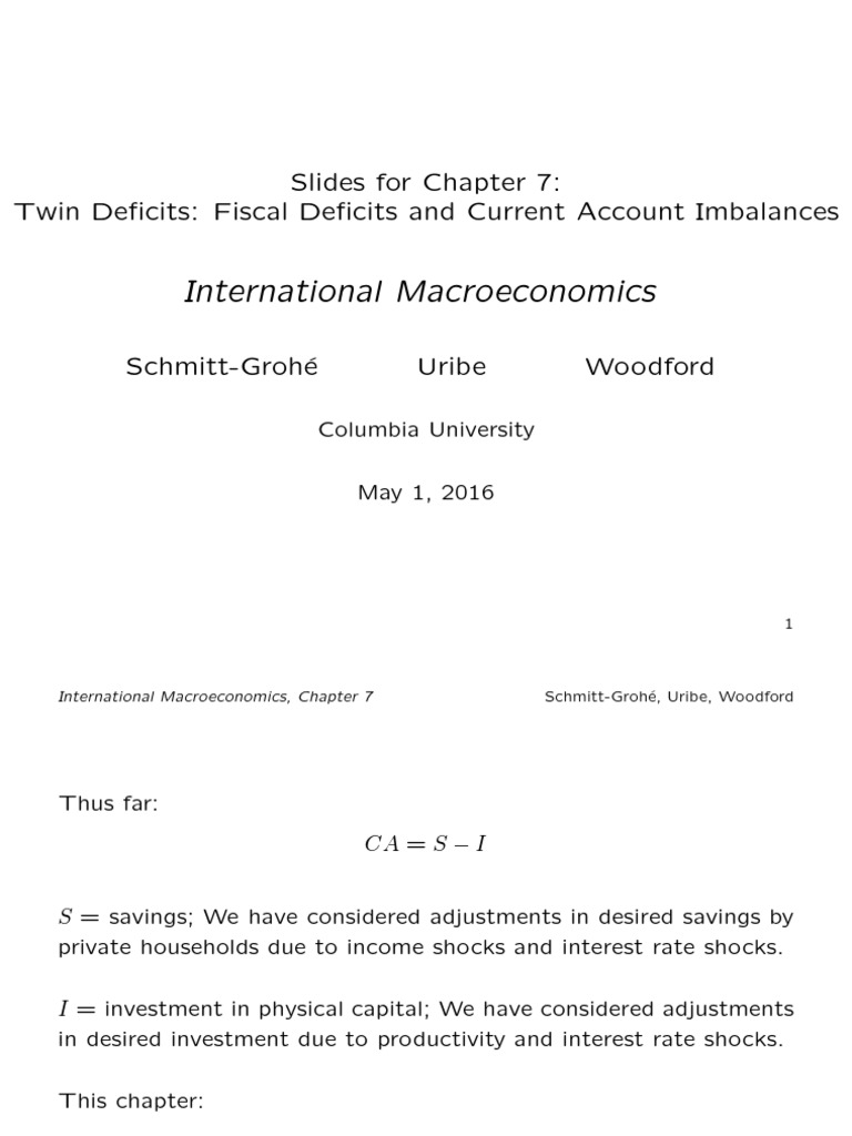 International Macroeconomics: Slides For Chapter 7: Twin Deficits ...