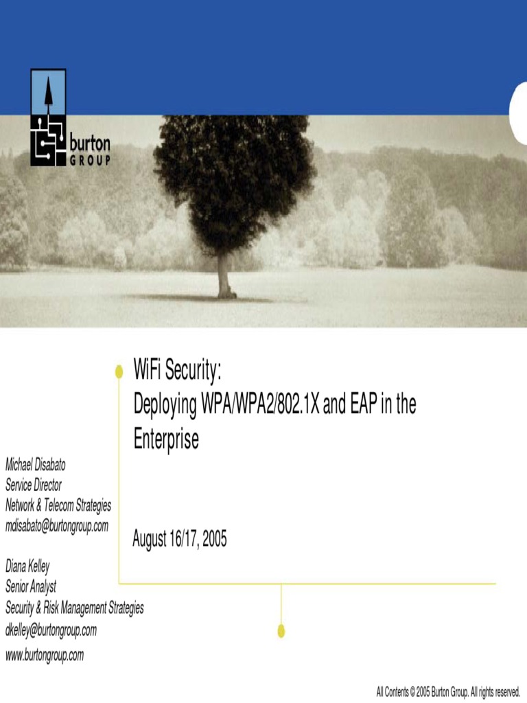 Wifi Security: Deploying Wpa/Wpa2/802.1X and Eap in The Enterprise ...