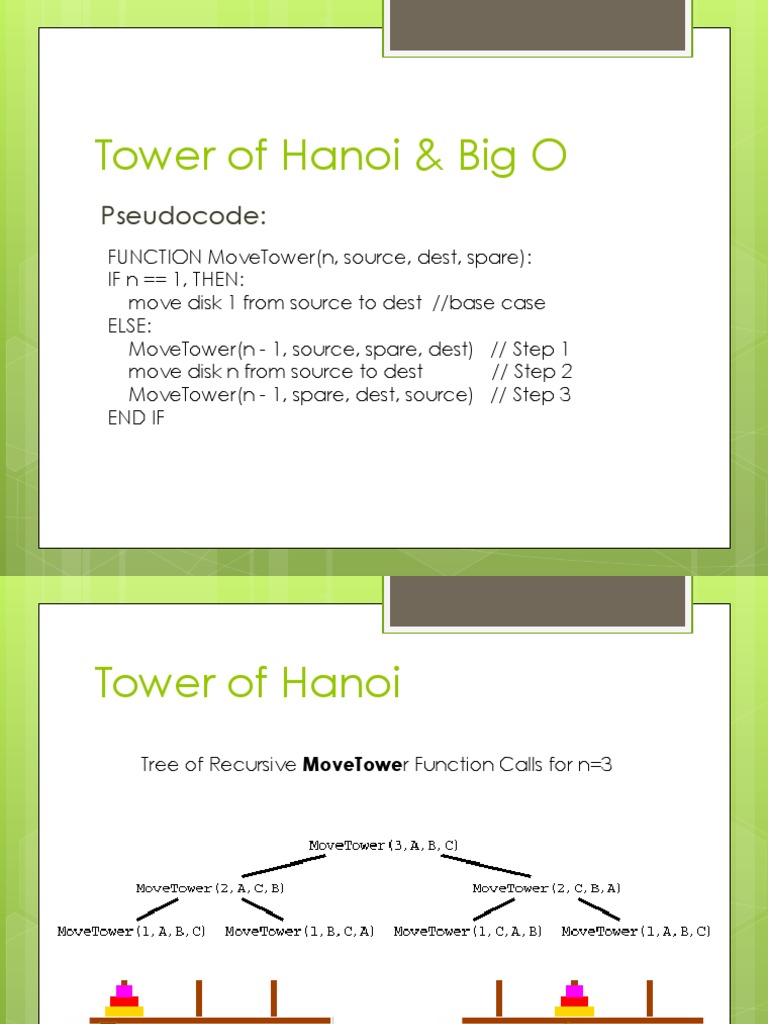 Tower of Hanoi & Big O: Pseudocode | Download Free PDF | Recursion ...