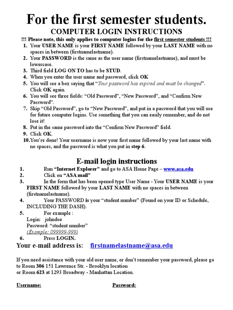 Computer Login Instructions - Adm | PDF