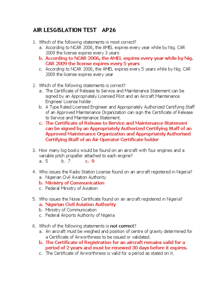 Ap26 Test Air Law | PDF | Aircraft | Aviation