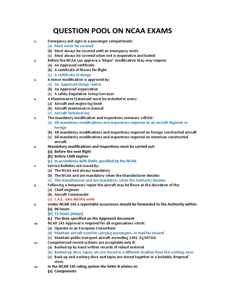 NCAA Exam Question Pool for Cabin Crew | PDF | Industries | Transport