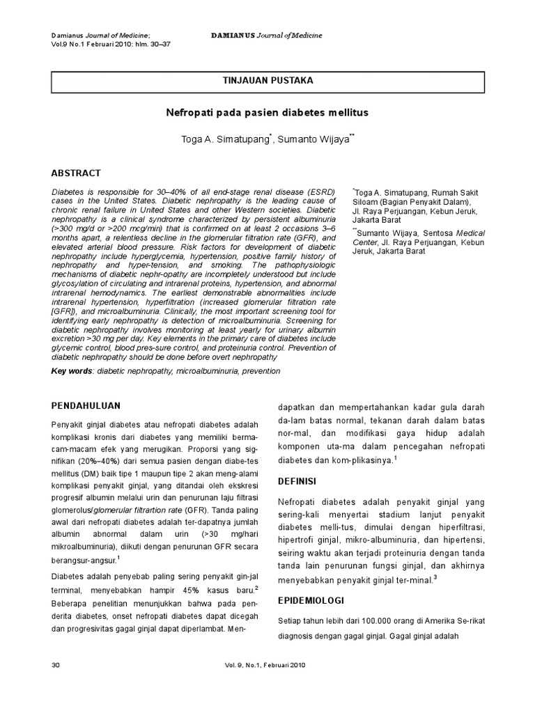 Nefropati Pada Pasien Diabetes Mellitus: Toga A. Simatupang, Sumanto ...