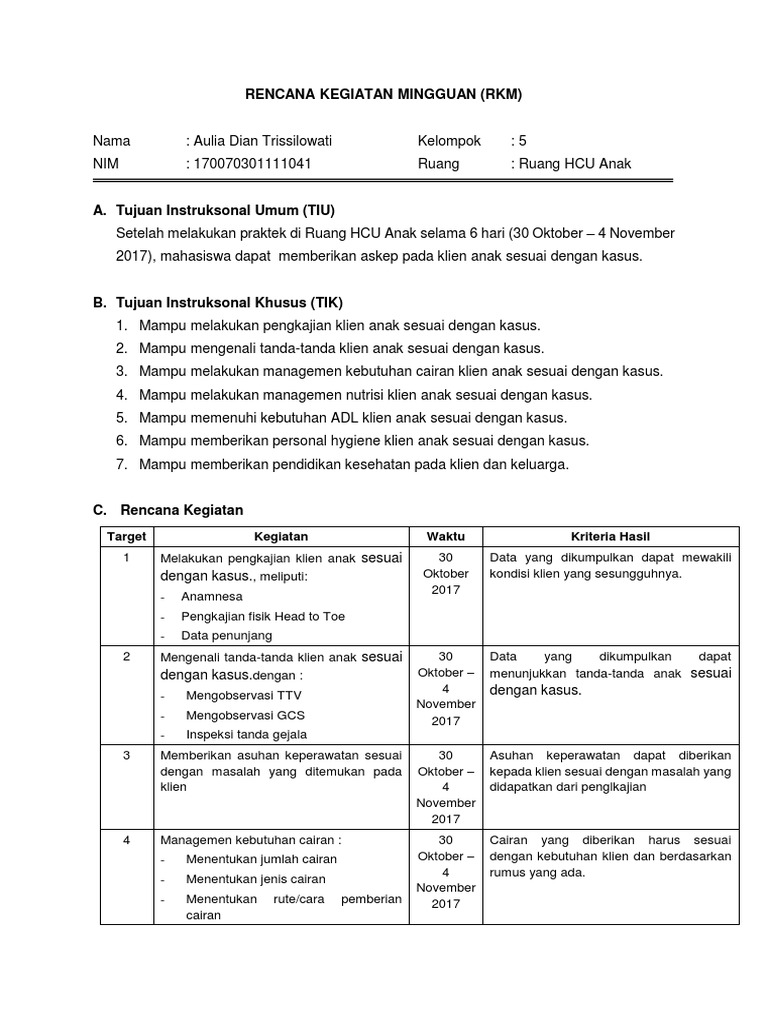 Rencana Kegiatan Mingguan | PDF