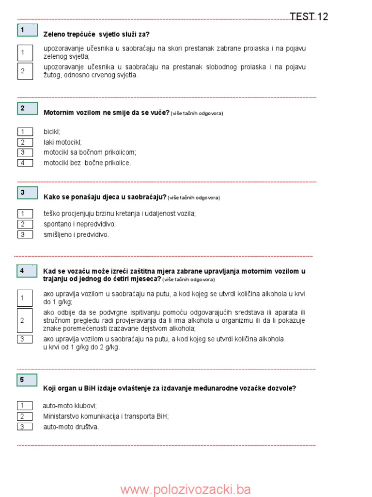 Probni Testovi B Kategorija 12 | PDF