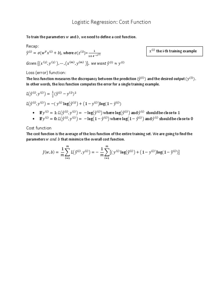 Logistic Regression Cost Function | PDF | Loss Function | Logistic ... Logistic Regression Cost Function | PDF | Loss Function | Logistic ...