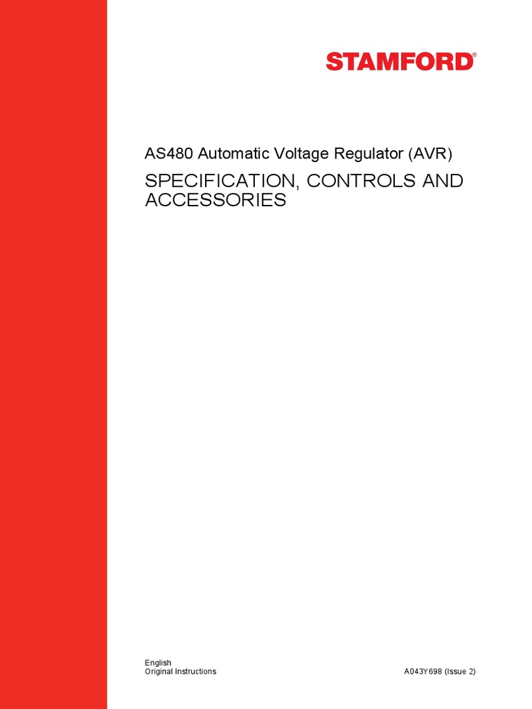 Specification, Controls and Accessories: AS480 Automatic Voltage ...