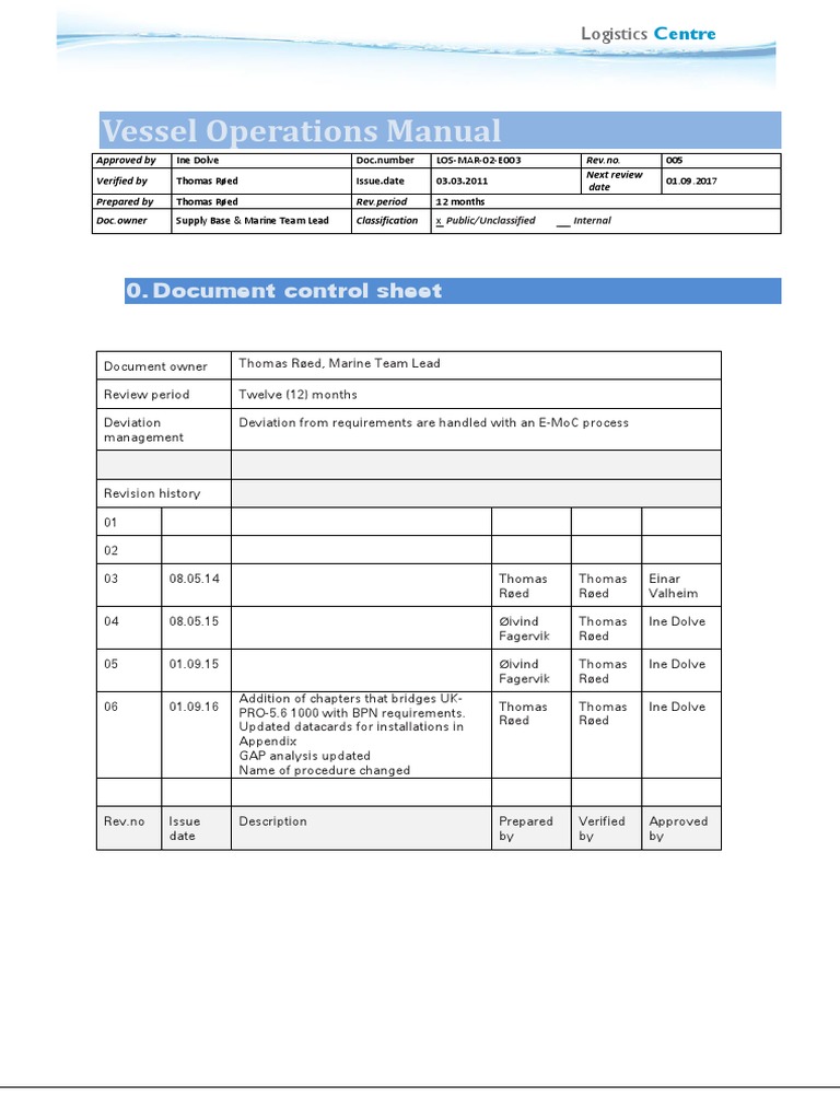 Vessel Operations Manual Overview | PDF | Safety | Logistics