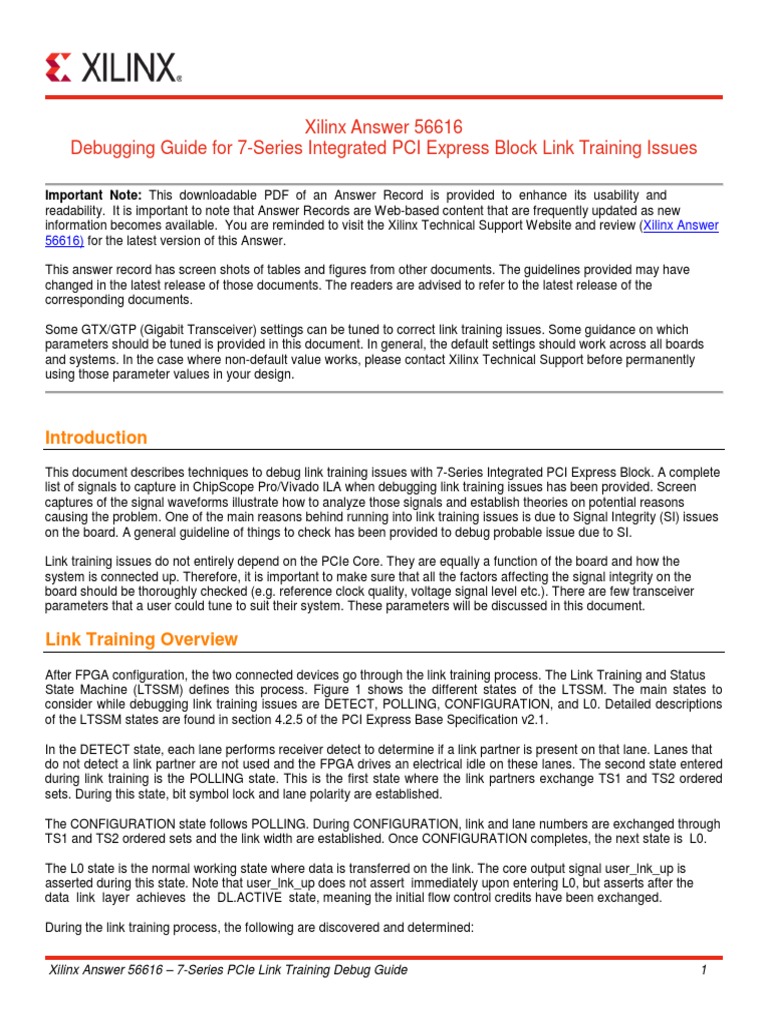 Xilinx Answer 56616 7 Series PCIe Link Training Debug Guide | PDF | Field Programmable Gate ...