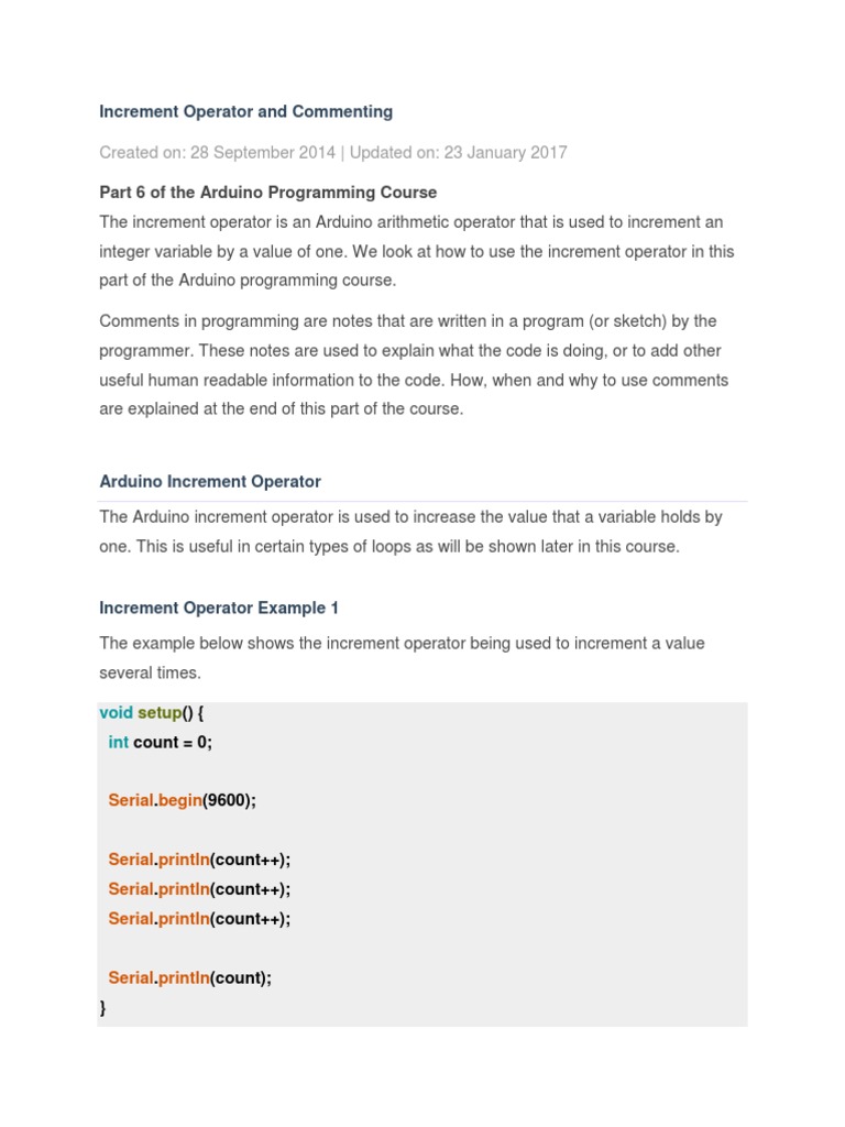 Explaining The Use Of Increment Operators And Comments In Arduino 3555