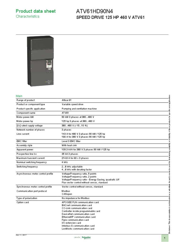 Altivar 61 Speed Drive Specifications | PDF | Electrical Impedance ...