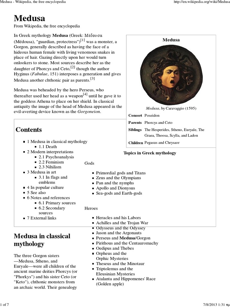 Medusa - Wikipedia, The Free Encyclopedia | PDF | Medusa | Greek Mythology