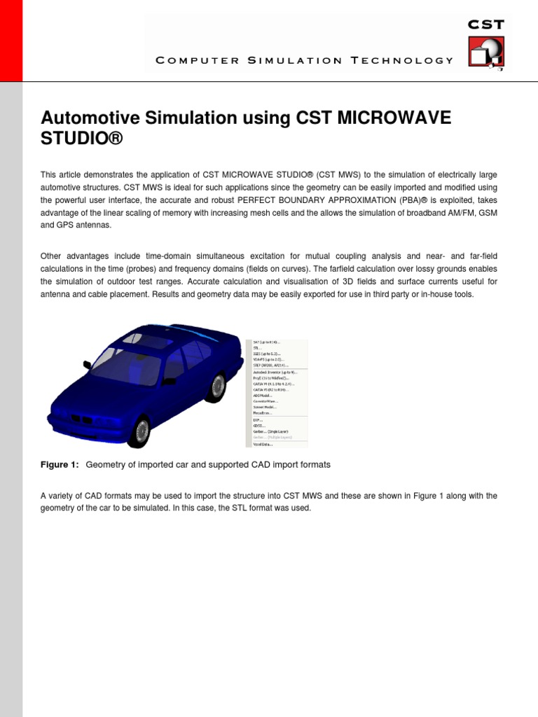 Automotive Simulation Using CST MICROWAVE STUDIO | PDF | Antenna (Radio ...