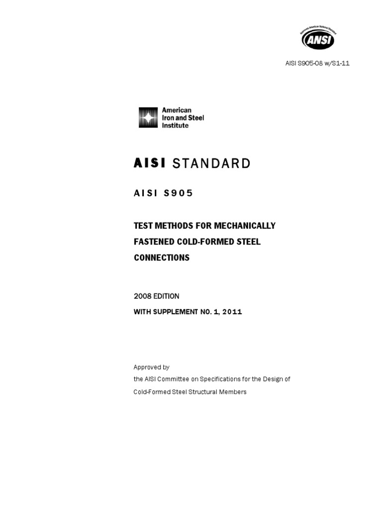 !2011 AISI S905 Test Methods For Mech Fas CFS Connections PDF | PDF ...