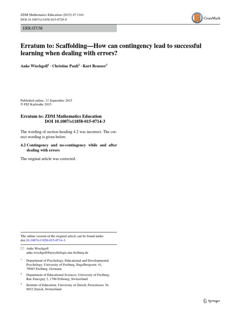 Erratum To: Scaffolding-How Can Contingency Lead To Successful Learning ...