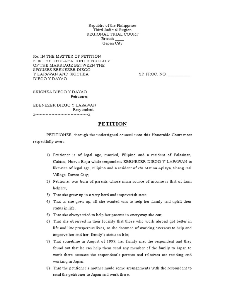 Petition for Declaration of Nullity of Marriage | Interpersonal ...
