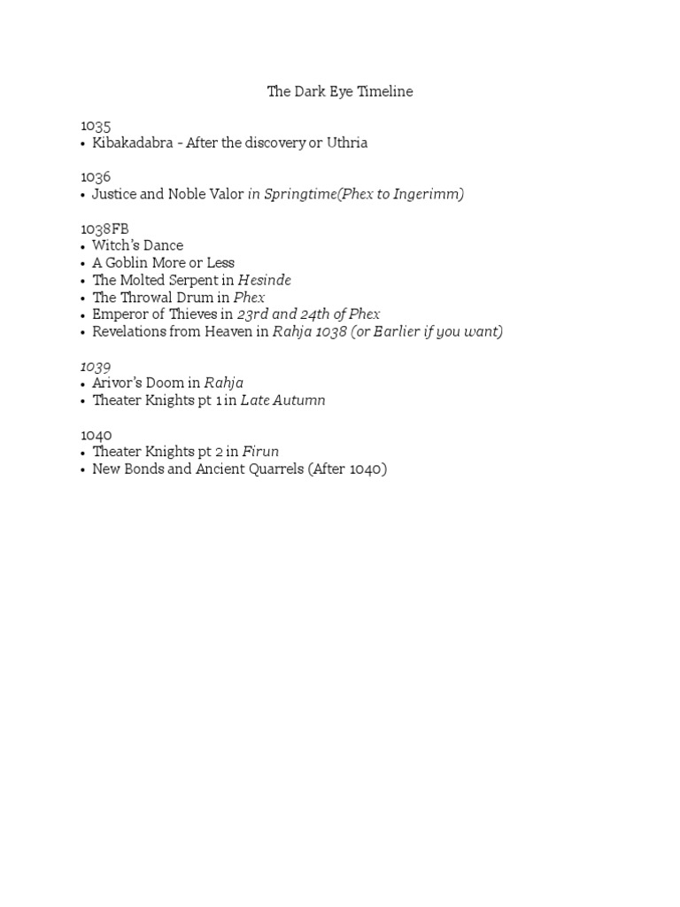The Dark Eye Timeline PDF | PDF
