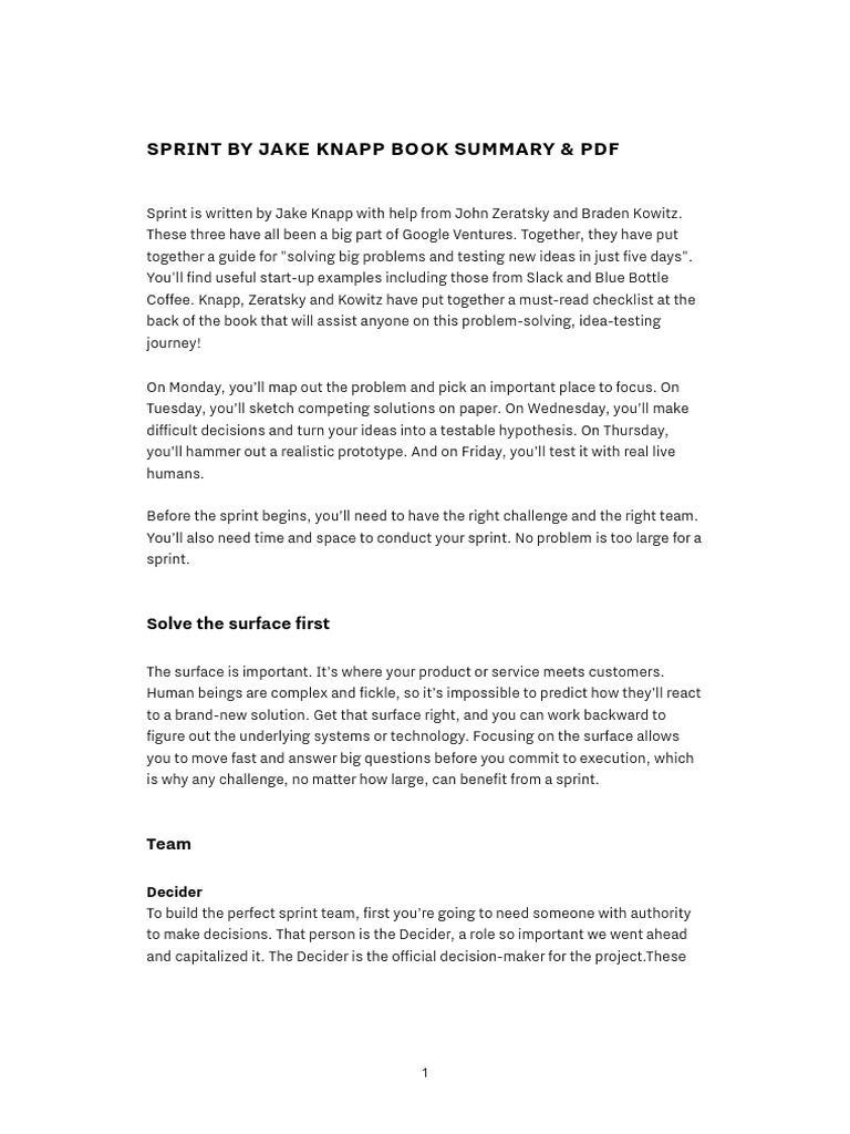Sprint Book Summary and PDF | PDF | Prototype | Facilitator