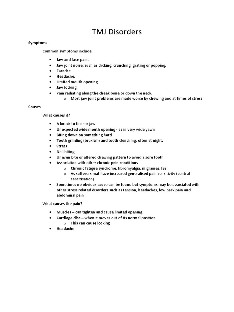 TMJ Disorders: Symptoms | PDF | Medical Specialties | Health Care