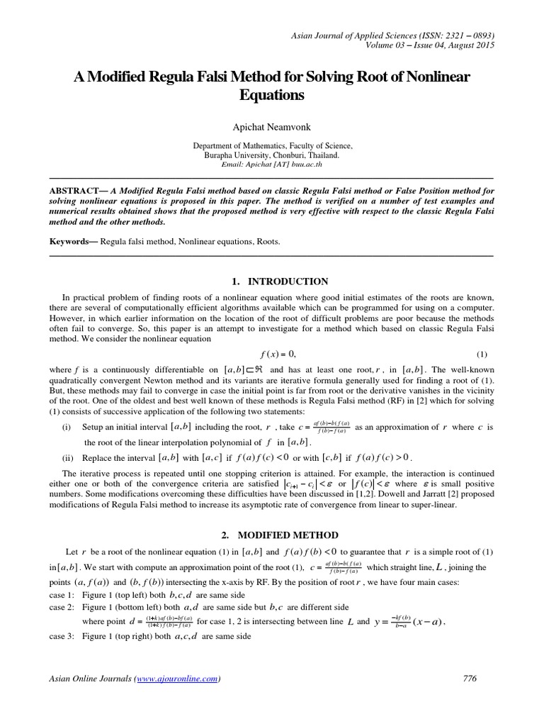 A Modified Regula Falsi Method For Solving Root of Nonlinear Equations ...
