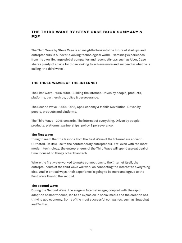 The Third Wave by Steve Case Book Summary PDF | PDF | Startup Company ...