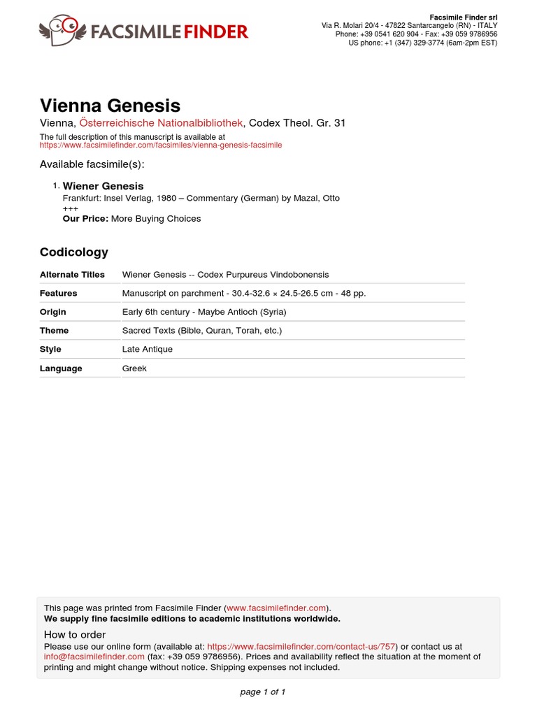 Vienna Genesis Facsimile | PDF