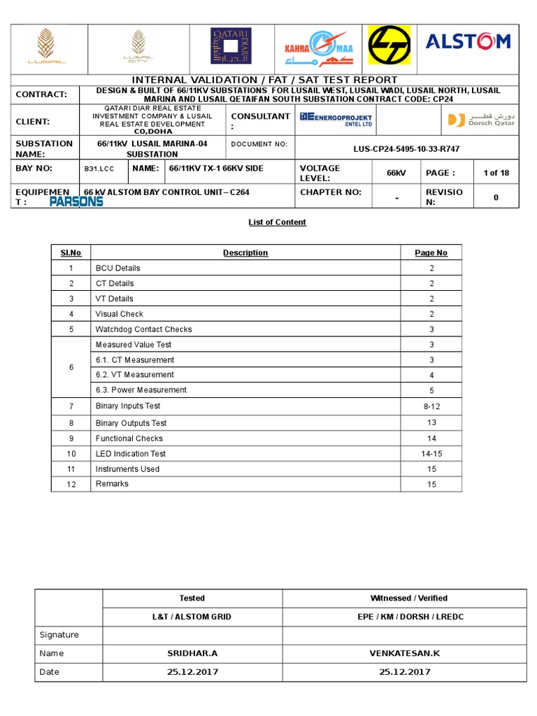 Internal Validation / Fat / Sat Test Report | PDF