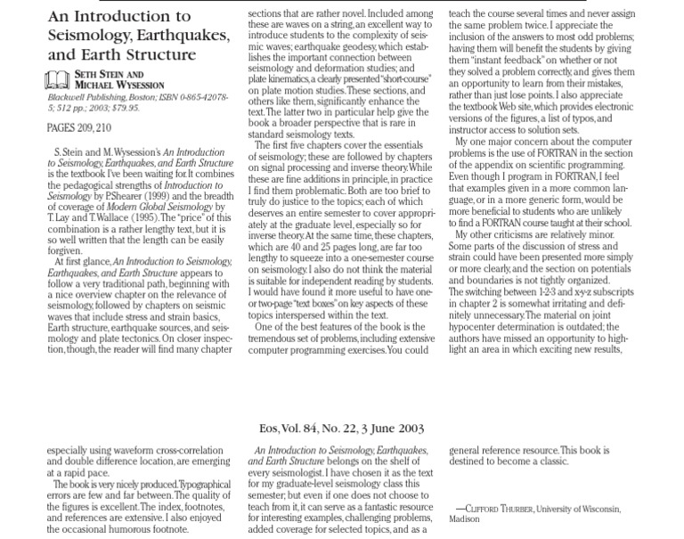 An Introduction To Seismology, Earthquakes, and Earth Structure | PDF ...