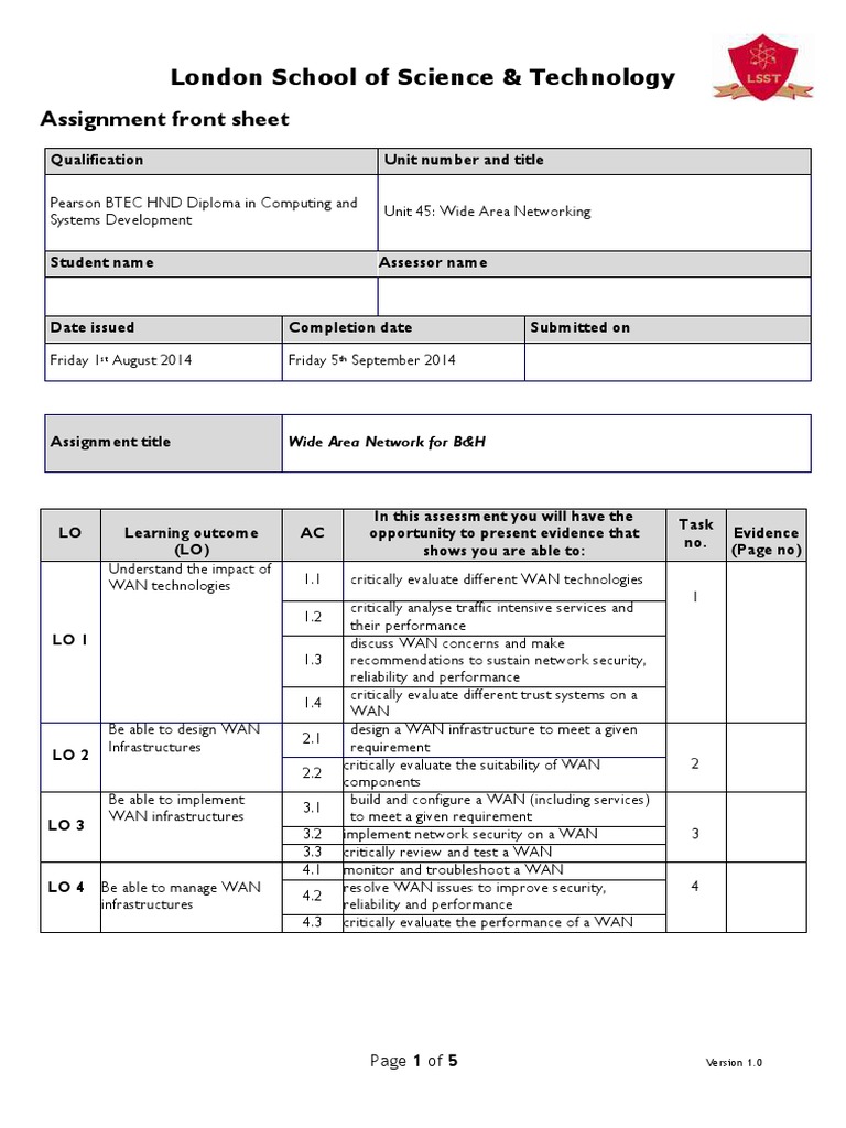 London School of Science & Technology Assignment Front Sheet | Download ...