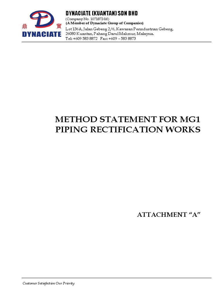 MG1 Piping Rectification Method Statement | PDF