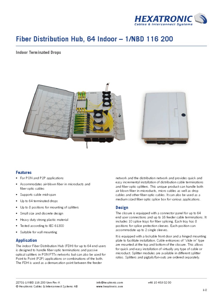 1 NBD116200 Fiber Distribution Hub 64 Indoor | PDF | Optical Fiber ...