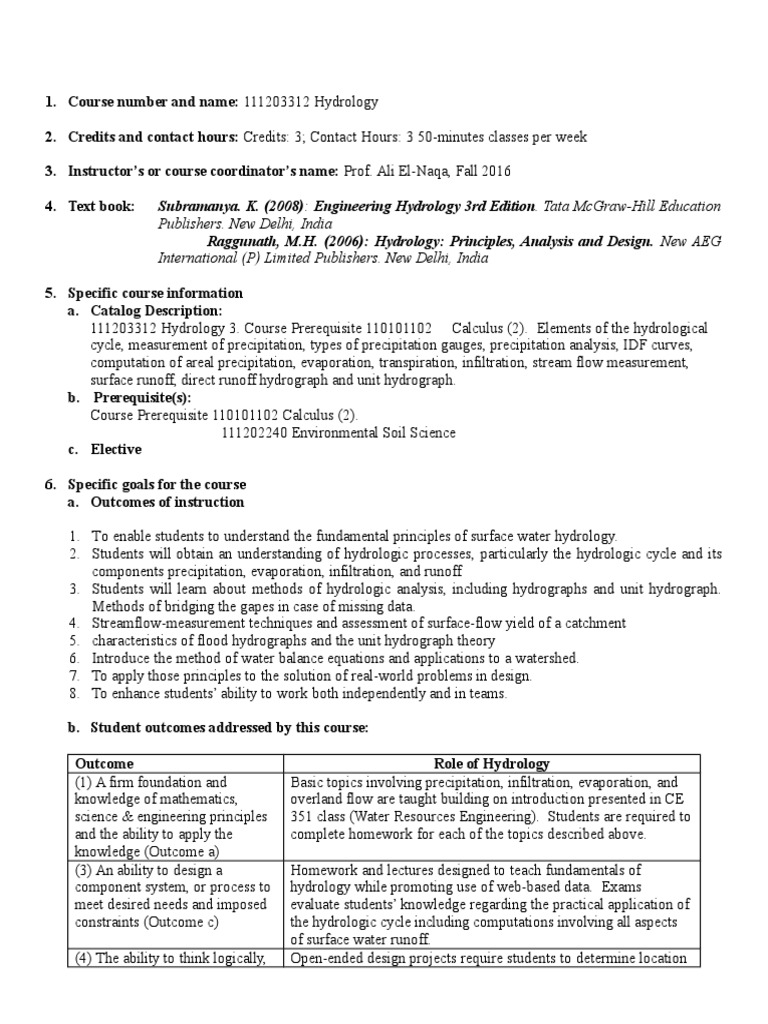 ABET Hydrology Syllabus | Download Free PDF | Hydrogeology | Hydrology