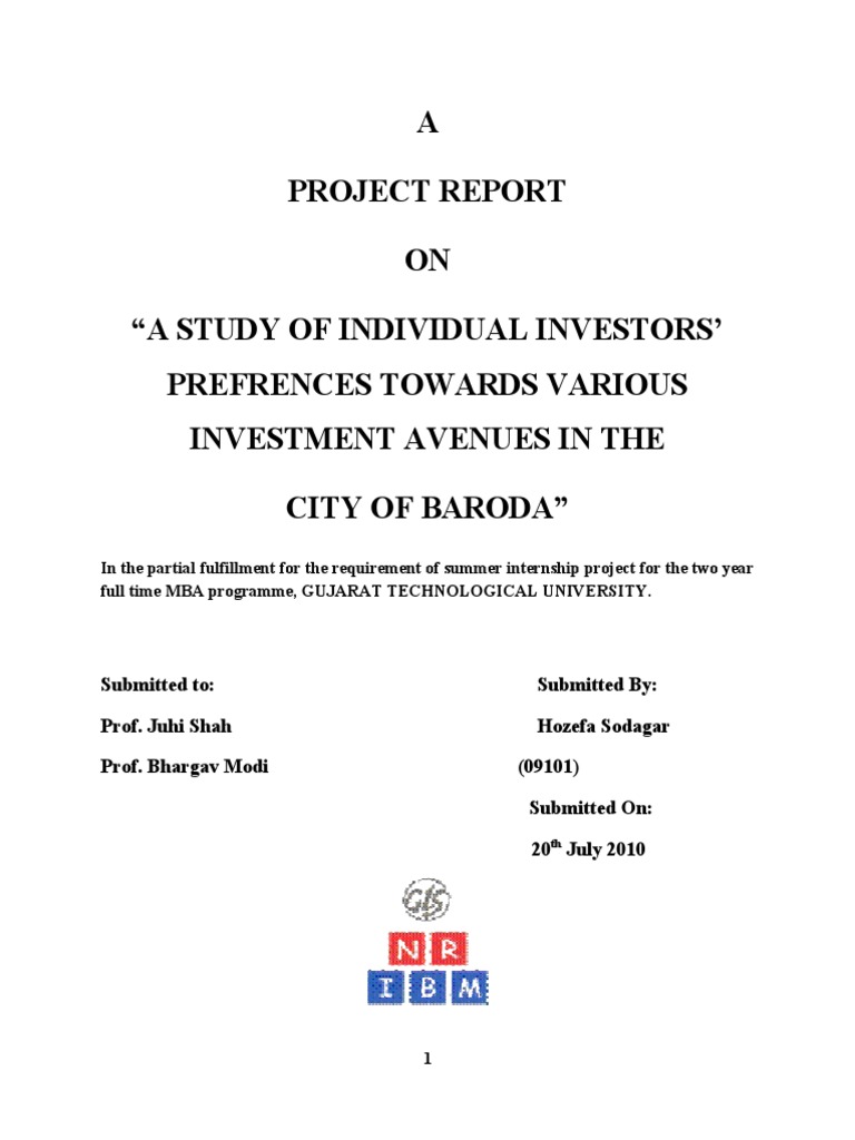 Investment Preferences of Individual Investors in Baroda: A Study of ...