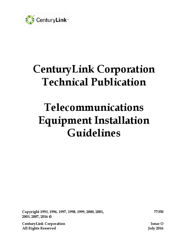 Centurylink Corporation Technical Publication Telecommunications ...
