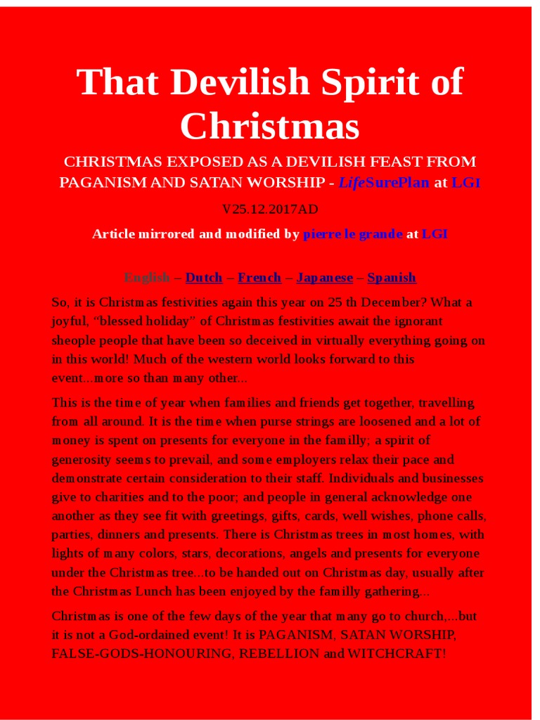 Christmas Exposed As A Devilish Feast From Paganism and Satan Worship ...
