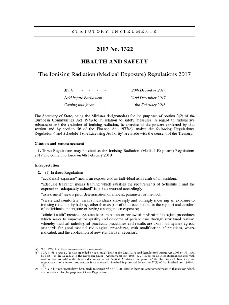 The Ionising Radiation (Medical Exposure) Regulations 2017: 2017 No ...