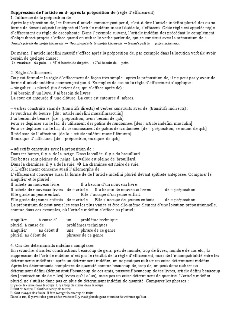 Effacement Regle | PDF | Adposition | Genre grammatical