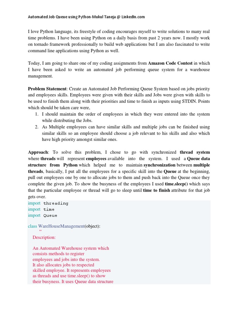 Automated Job Performing Queue System Using Python-Mukul Taneja ...
