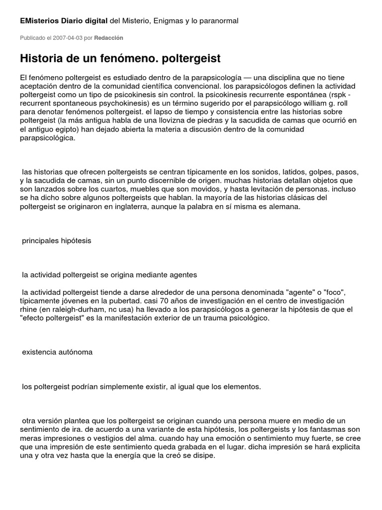 Historia Del Poltergeist | Descargar gratis PDF | Duende | Science
