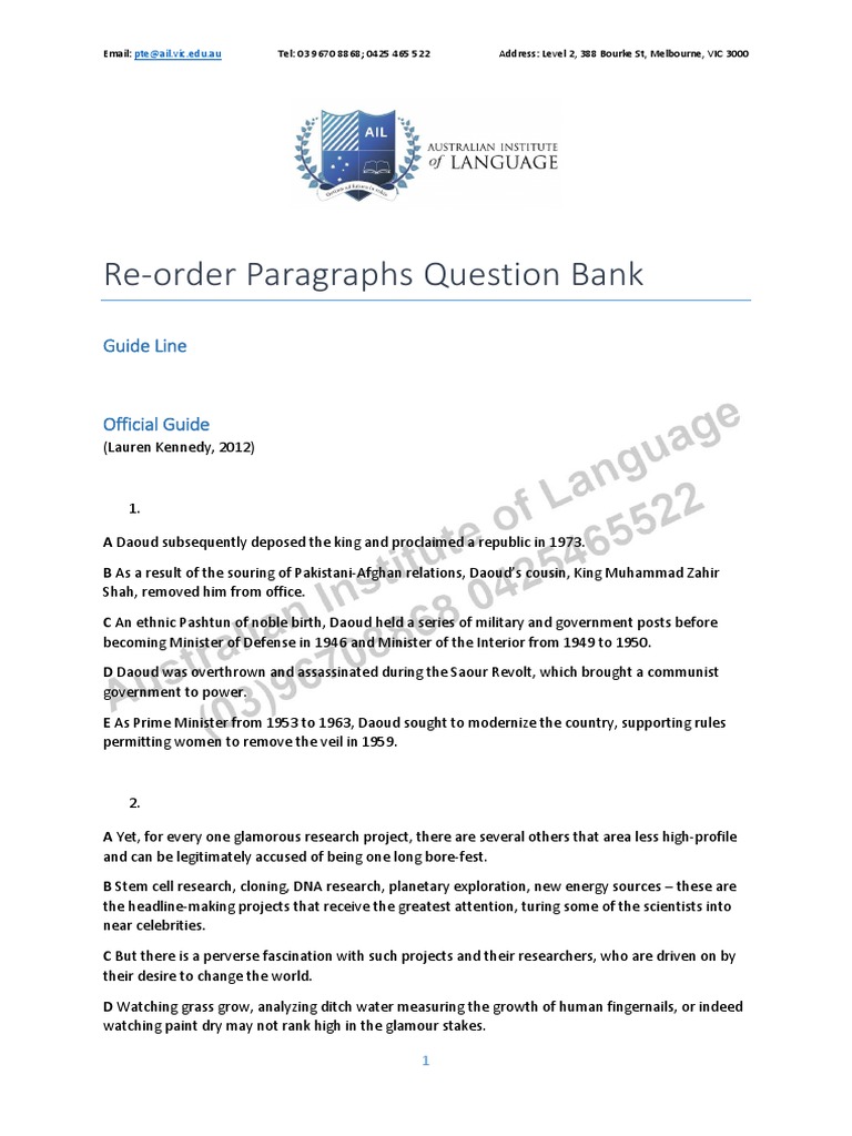 Re Order Paragraphs Question Bank | PDF | Olympic Games | Trade Union