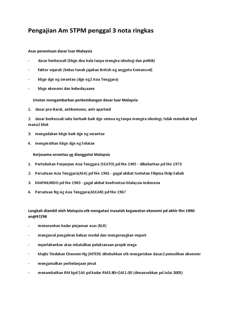 Pengajian Am STPM Penggal 3 Nota Ringkas | PDF