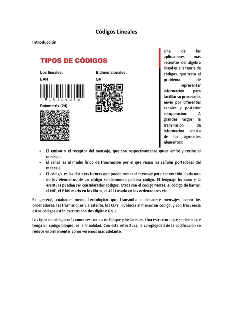 Códigos Lineales | PDF | Álgebra | Enseñanza de matemática