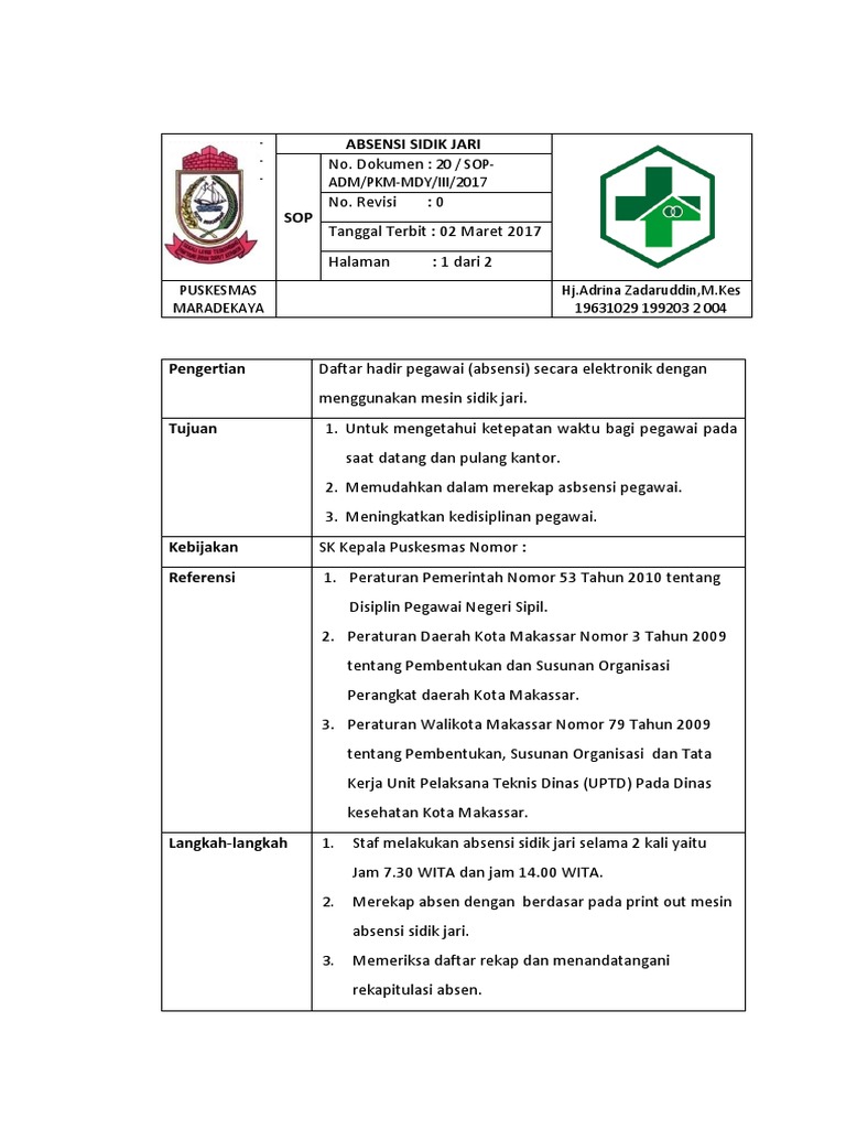 SOP Absen Si Sidik Jari | PDF