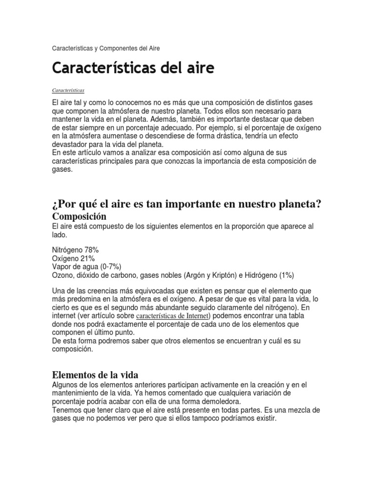 9.características y Componentes Del Aire | PDF | Atmósfera de tierra ...