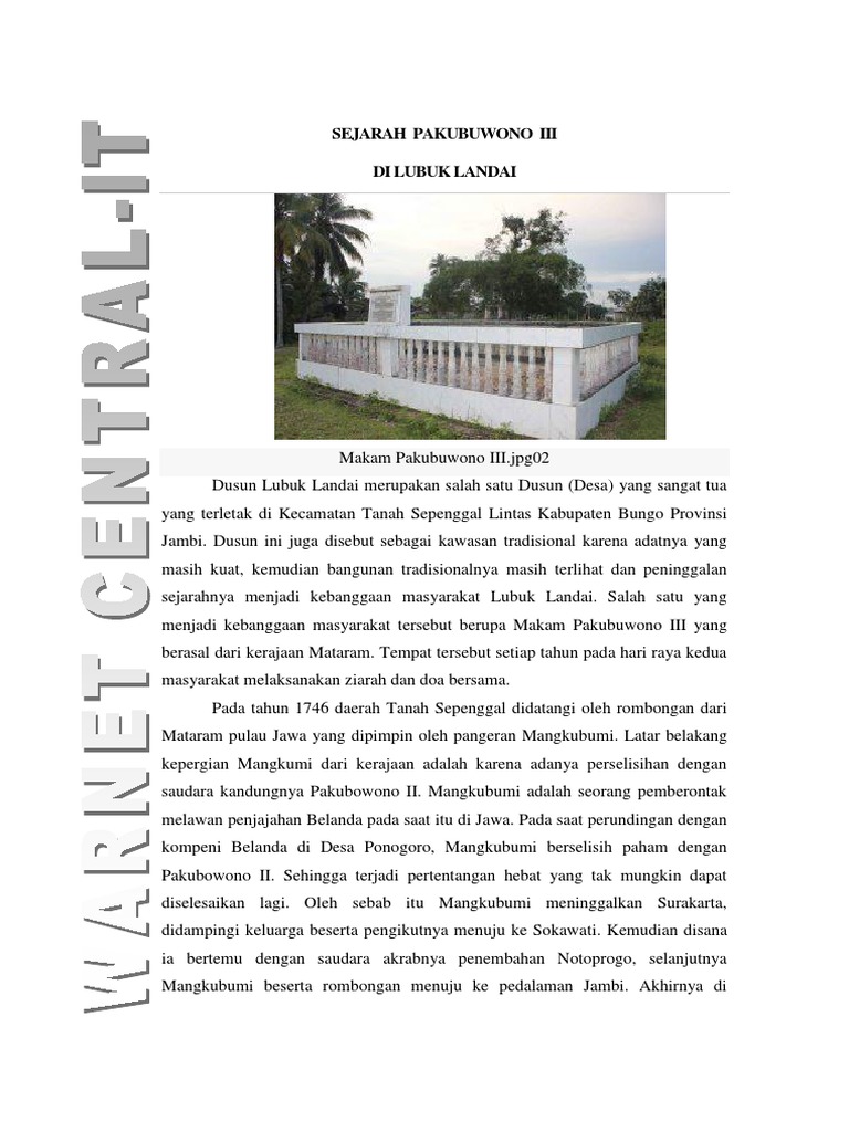 Sejarah Pakubuwono III Di Lubuk Landai | PDF