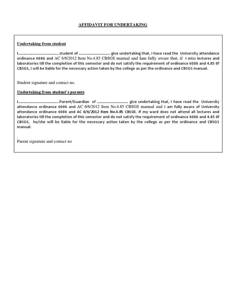 Student Attendance Undertaking Affidavit | PDF